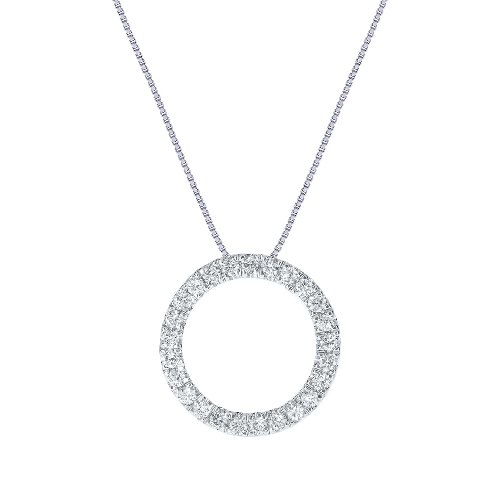 Circle Diamond Necklace For Women | 1/2 CTTW Real White Gold Plated 925 Sterling Silver Lab Made Diamond Pendant Necklace | Ideal Gift for Girls of all Ages