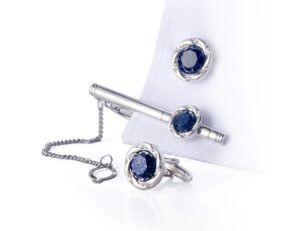 bagtu crystal galaxy cufflinks and tie clip set with gift box and greeting card, round dark blue cufflinks and tie clip gift set for men