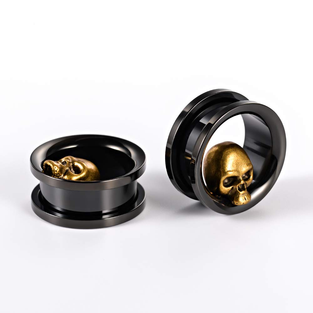 TBOSEN 2PCS Skull Style Ear Plugs Tunnels Expander Stainless Steel Ear Gauges Expander Stretcher Piercing Ear Gauges 0g-1" in 8mm-25mm 00g