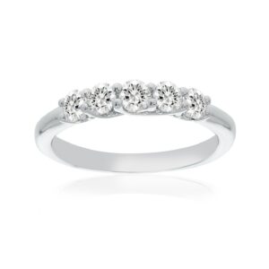 10KT White Gold Diamond Bands for Women | Certified GH VS/SI 1/2 Carat Lab Created Diamond Anniversary Ring and Five Stone Diamond Wedding Band for Women | Ring Size 7