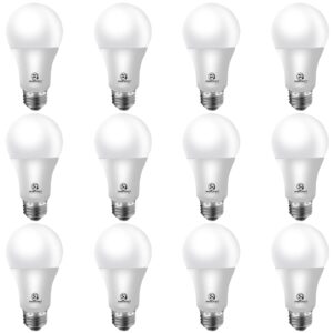 energetic a19 led bulb 60w equivalent, 3000k warm white led light bulbs, e26 standard base, 750lm, non-dimmable, ul listed, 12 pack