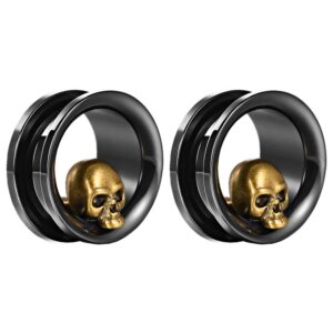 tbosen 2pcs skull style ear plugs tunnels expander stainless steel ear gauges expander stretcher piercing ear gauges 0g-1" in 8mm-25mm 00g