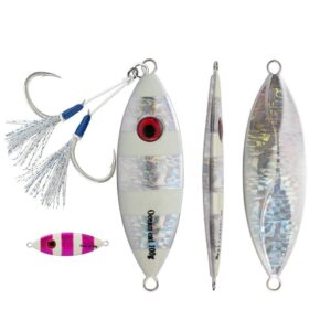 ocean cat 1 pc lead metal flat slow fall pitch fishing jigs lures sinking vertical jigging bait with butterfly hook for saltwater fishing (silver, 100g)