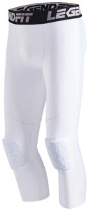 legendfit adults' compression pants with knee pads basketball 3/4 capri men women padded tights leggings protector white