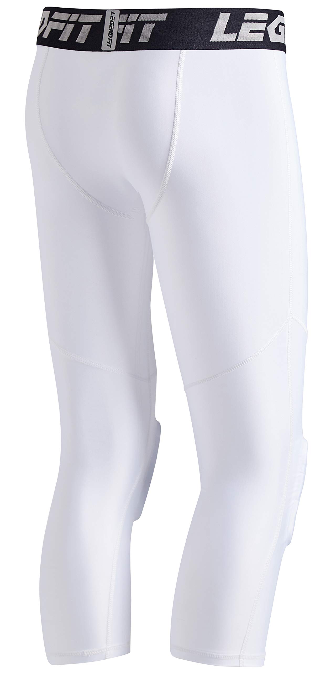 Legendfit Adults' Compression Pants with Knee Pads Basketball 3/4 Capri Men Women Padded Tights Leggings Protector White