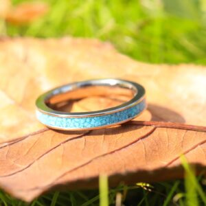 TIGRADE 3MM Titanium Ring Blue Turquoise Engagement Wedding Band for Woman Size 3-13, Silver, Size 7