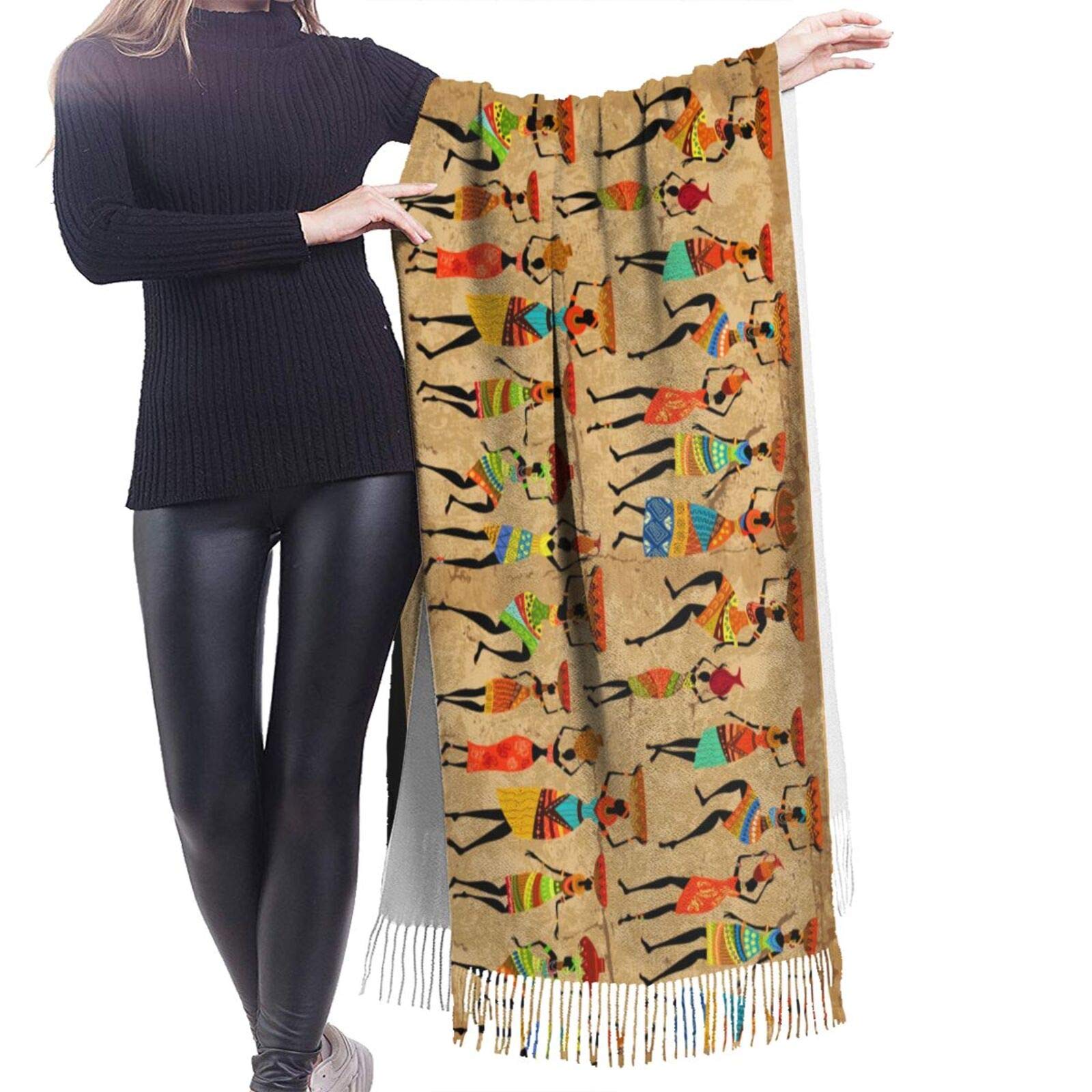 GregTins African American Women Scarf Womens Warm Long Shawl Wraps Large Scarves Knit Cashmere Fringed Scarf Blanket Scarf Mothers Day Gifts