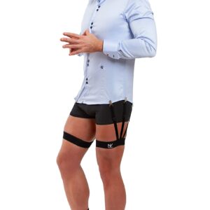 NV Holders Improved 2.0, with improved clasps; premium shirt stays, shirt holders, shirt garters, shirt tuckers for men (Black, Medium (21.5-23.5 inches on thigh's thickest part))