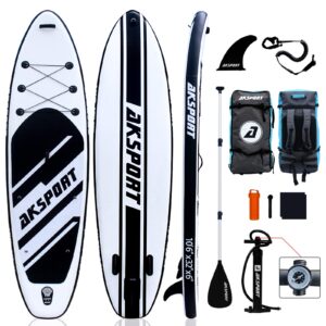 aksport 10'6"×32"×6" inflatable stand up paddle board with premium non-slip deck,travel backpack,adjustable paddle,pump,leash for youth & adult ultra-light surfing sup boards