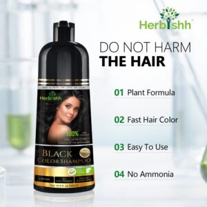 Herbishh Hair Color Shampoo for Gray Hair – Magic Hair Dye Shampoo – Colors Hair in Minutes–Long Lasting–500 Ml–3-In-1 Hair Color–Ammonia-Free (Black)