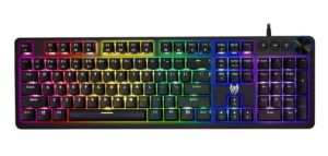 blackmore nocturna wired mechanical gaming keyboard - rgb backlighting - blue clicky mechanical switches - dedicated media keys & dial - aluminum construction