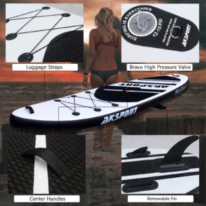 AKSPORT 10'6"×32"×6" Inflatable Stand Up Paddle Board with Premium Non-Slip Deck,Travel Backpack,Adjustable Paddle,Pump,Leash for Youth & Adult Ultra-Light Surfing SUP Boards