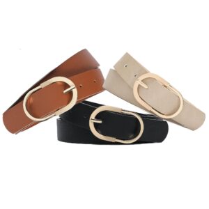 Tanpie Womens Leather Waist Belts for Jeans Pants with Gold Buckle Beige Small