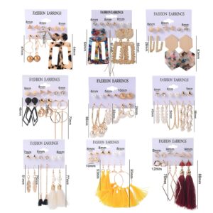 JMScape 53 Pairs Hypoallergenic Tassel Acrylic Drop Dangle Earrings for Women, Fashion Gold Hoop Earrings, Pearl Studs, Multipack