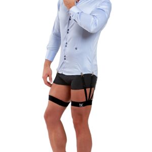 NV Holders Improved 2.0, with improved clasps; premium shirt stays, shirt holders, shirt garters, shirt tuckers for men (Black, Medium (21.5-23.5 inches on thigh's thickest part))