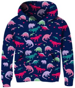 toddlers girl dinosaur sweaters hoodies 3d printed colorful animal zoo hooys pullover sweatshirts soft comfy stretch long sleeve baby kids children outfits for little boy size 4 5 6 years old clothing