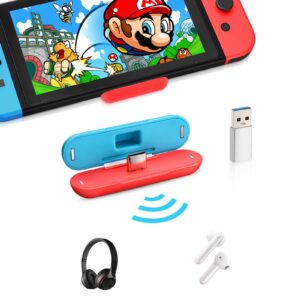 ueevii switch bluetooth adapter, bluetooth 5.0 audio transmitter adapter for nintendo switch & switch lite ps5 ps4 supports in-game voice chat& dual link usb-c aptx low latency for headphones airpods