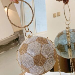 Evening Bag for Women Round Soccer Ball Football Shaped Purse Crossbody Dazzling Handle