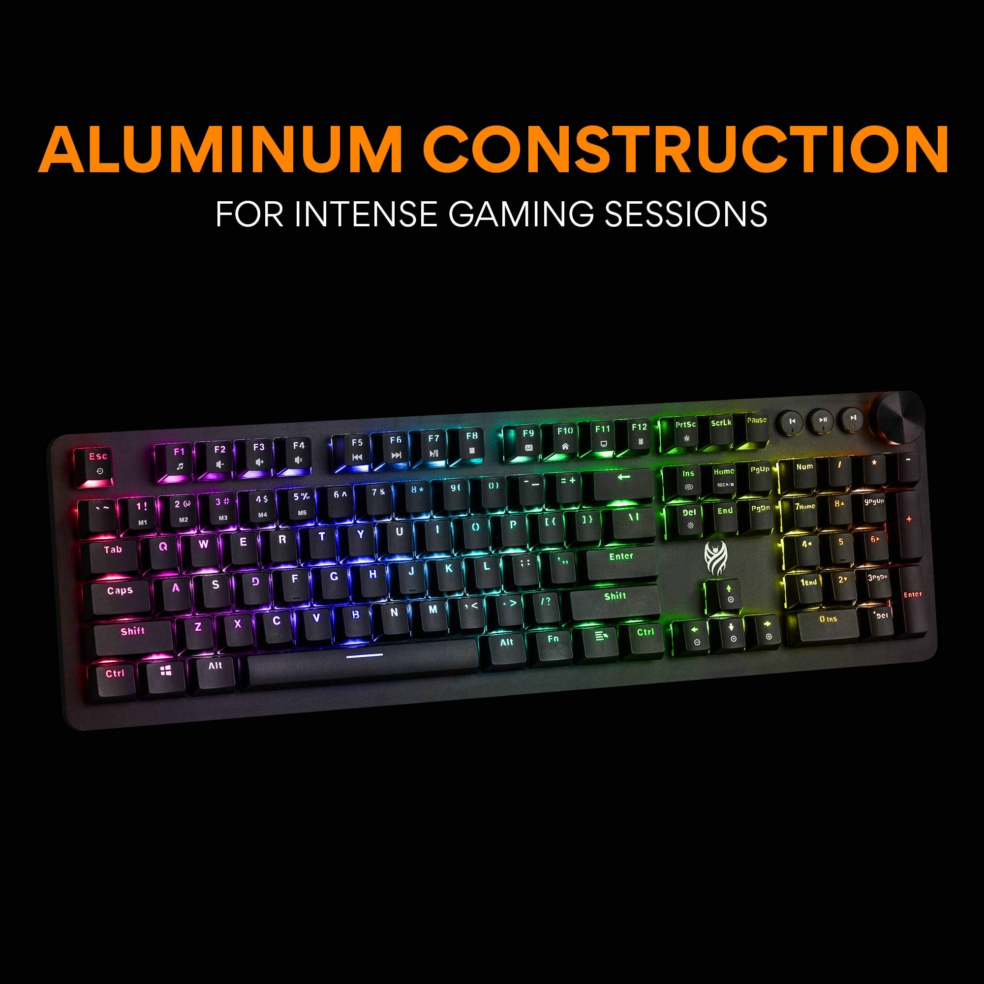 Blackmore Nocturna Wired Mechanical Gaming Keyboard - RGB Backlighting - Blue Clicky Mechanical Switches - Dedicated Media Keys & Dial - Aluminum Construction