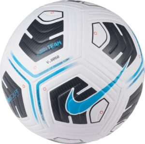 nike unisex's nk academy - team recreational soccer ball, white/black/(lt blue fury), 5