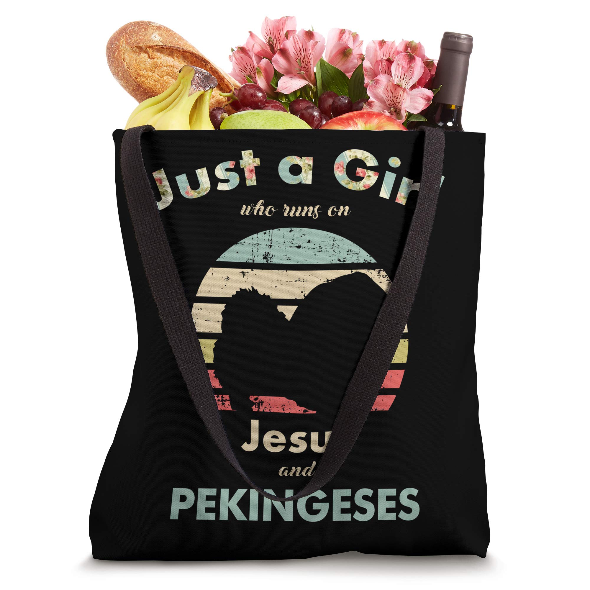 Just A Girl Who Runs on Jesus and Pekingeses Retro Dog Tote Bag