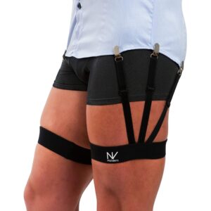 NV Holders Improved 2.0, with improved clasps; premium shirt stays, shirt holders, shirt garters, shirt tuckers for men (Black, Medium (21.5-23.5 inches on thigh's thickest part))