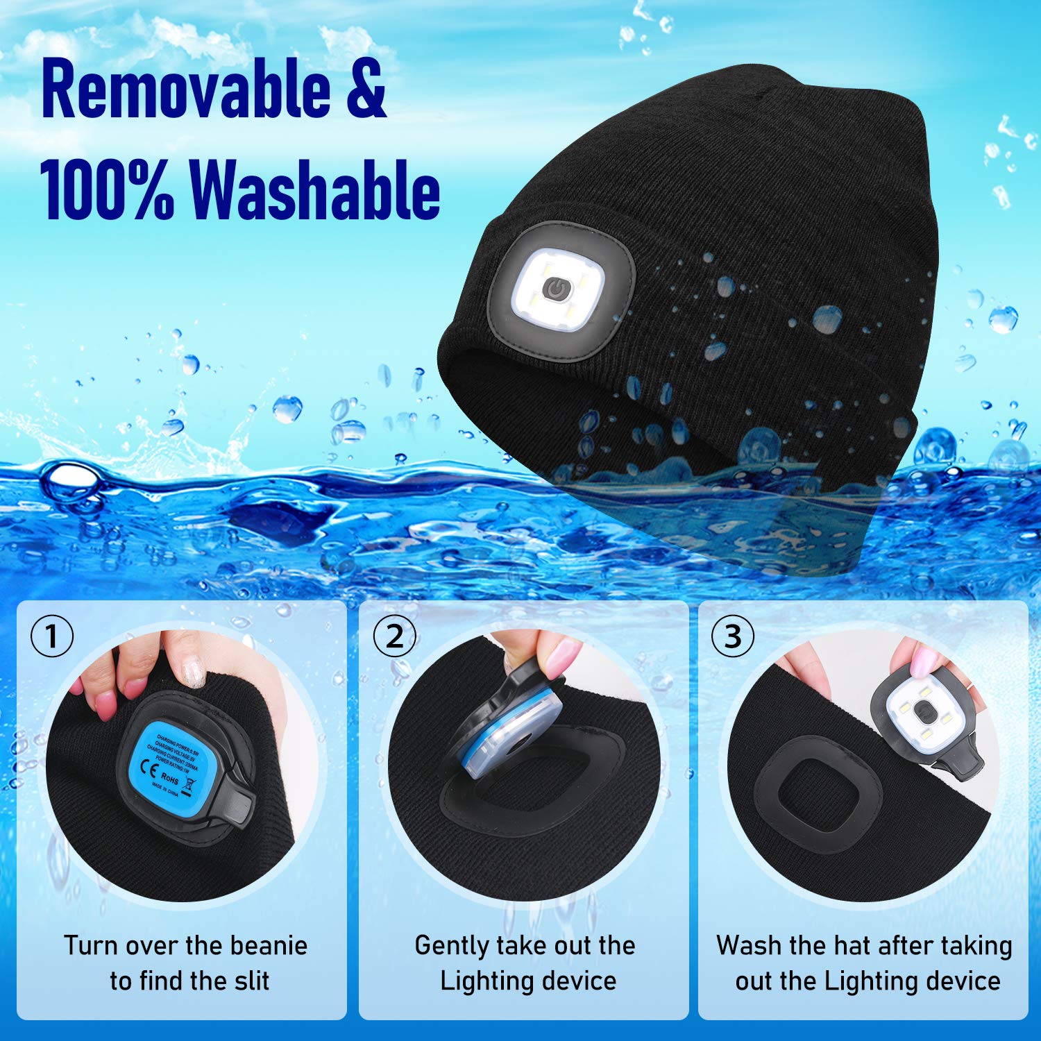 Beanie Hat with Light Unisex LED Beanie Hat with Light USB Rechargeable Running Hat Alpine Cap Gift for Men and Women Teens