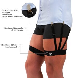 NV Holders Improved 2.0, with improved clasps; premium shirt stays, shirt holders, shirt garters, shirt tuckers for men (Black, Medium (21.5-23.5 inches on thigh's thickest part))