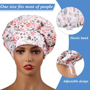 Geyoga 12 Pieces Bouffant Caps for Women Adjustable Tie Back Hats with Button and Sweatband Printed Caps for Men Women (Cute Pattern)