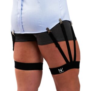 NV Holders Improved 2.0, with improved clasps; premium shirt stays, shirt holders, shirt garters, shirt tuckers for men (Black, Medium (21.5-23.5 inches on thigh's thickest part))