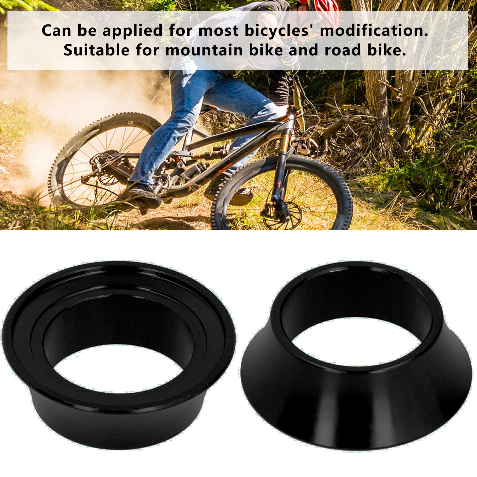 2Pcs Bike Headsets Taper Washer CNC Aluminium Alloy Taper Washer Bike Front Fork Conical Stem Spacers for Road Mountain Bike(Black)