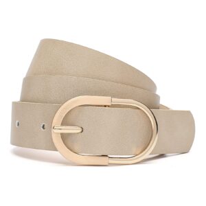 tanpie womens leather waist belts for jeans pants with gold buckle beige small