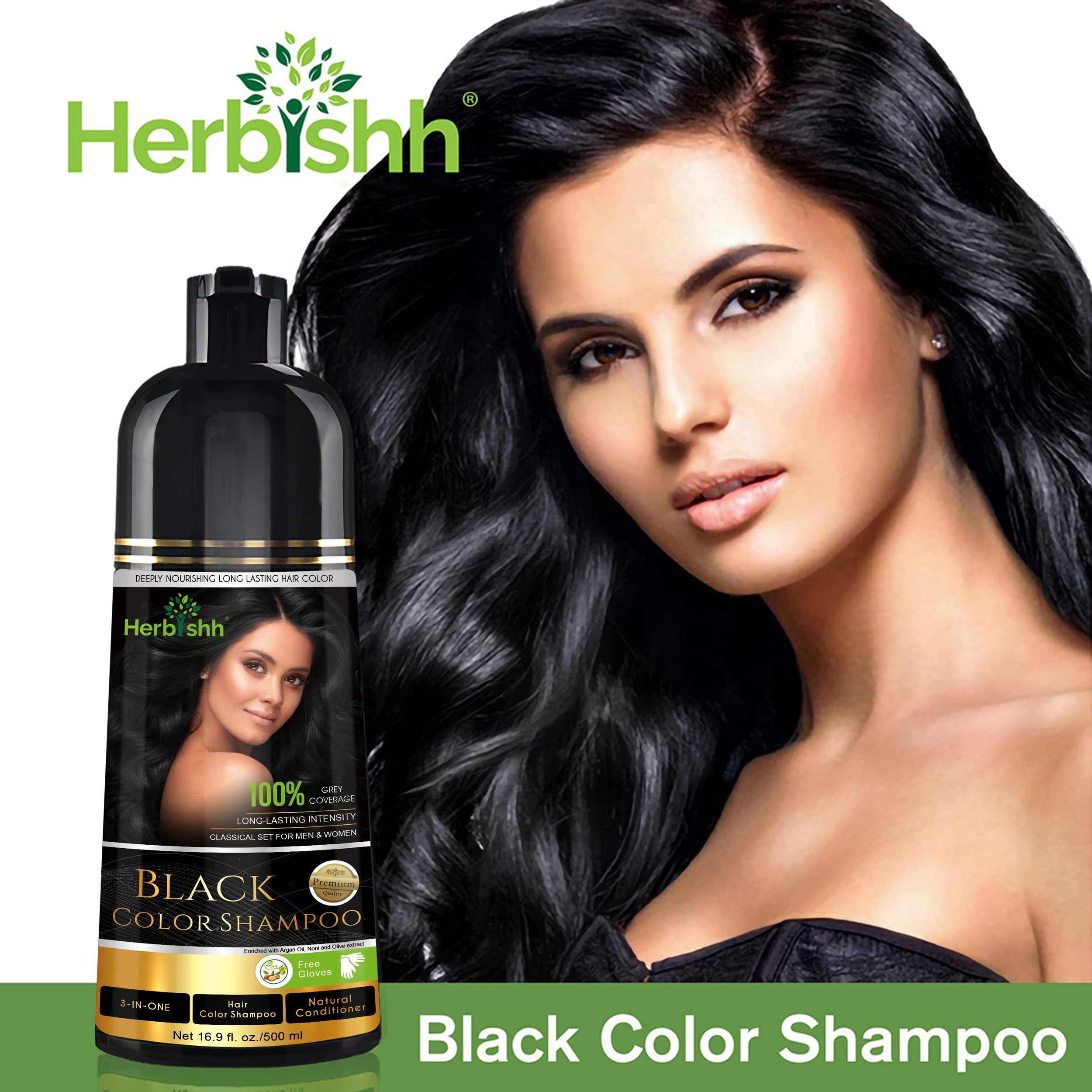 Herbishh Hair Color Shampoo for Gray Hair – Magic Hair Dye Shampoo – Colors Hair in Minutes–Long Lasting–500 Ml–3-In-1 Hair Color–Ammonia-Free (Black)