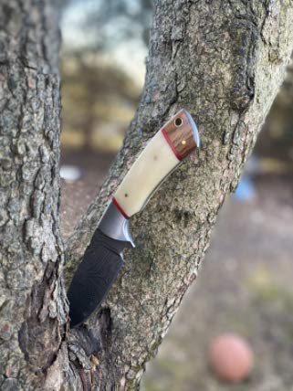 RANDY Damascus Steel Hunting Knife Best Damascus Skinning for Hunting and Camping Knife With Leather Sheath (9022) Over all 9 inches