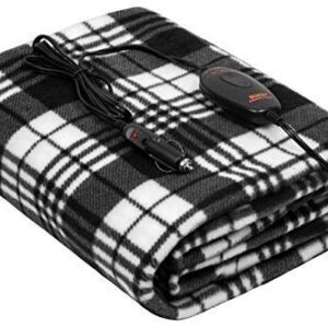 IHEALTHCOMFORT Warm Electric Heated Blanket with Intelligent Temp and 30/45/60mins Auto-Off Timer Controller for Car or RV Road Trip Outdoor Camping(60"x 40")(Black and White)…