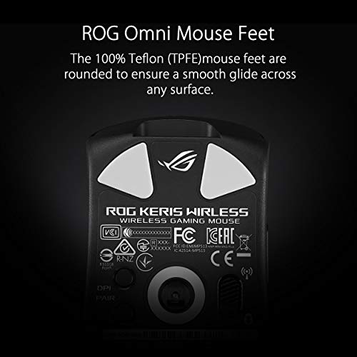 ASUS ROG Keris Wireless Lightweight Gaming Mouse (ROG 16,000 DPI sensor, push-fit switch sockets, swappable side buttons, ROG Omni Mouse feet, ROG Paracord and Aura Sync RGB lighting)