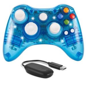 kosiwun 2.4ghz wireless controller for xbox 360 controller, wireless remote joystick gamepad with usb adapter receiver for xbox 360&360 slim/pc windows 10 8 11 blue