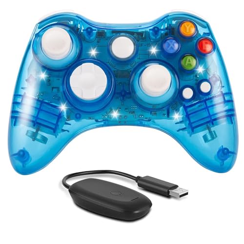 kosiwun 2.4GHZ Wireless Controller for Xbox 360 Controller, Wireless Remote Joystick Gamepad with USB Adapter Receiver for Xbox 360&360 Slim/PC Windows 10 8 11 Blue