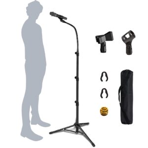 mic stand boom microphone stands tripod gooseneck mic arm stand height adjustable 3'- 6' with mic clips and 3/8" - 5/8" adapter microphone stand for singing