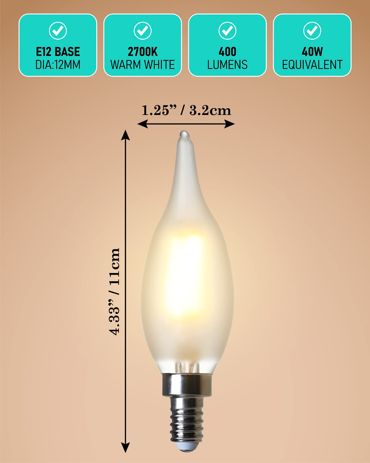 AMDTU E12 40 Watt Equivalent Frosted Small Base LED Bulb Candelabra Candle CA10 Dimmable Chandelier Light Ideal for Dining Rooms Living Rooms and bedrooms Long Lasting Light for Cozy Settings