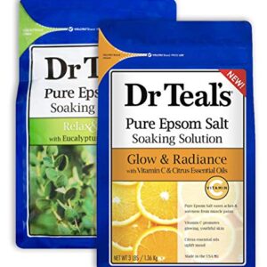 Dr Teal's Pure Epsom Salt Bath Variety Gift Set (2 Pack, 3lb Ea.) - Relax & Relief Eucalyptus & Spearmint, Glow & Radiance Vitamin C & Citrus - Essential Oils Soothe The Mind, Alleviated Daily Stress