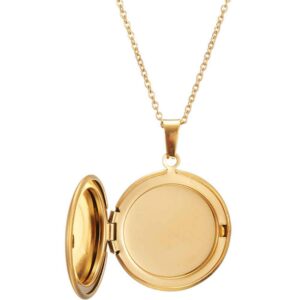 jude jewelers stainless steel round shaped locket style statement party wedding pendant necklace (gold)