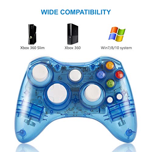 kosiwun 2.4GHZ Wireless Controller for Xbox 360 Controller, Wireless Remote Joystick Gamepad with USB Adapter Receiver for Xbox 360&360 Slim/PC Windows 10 8 11 Blue