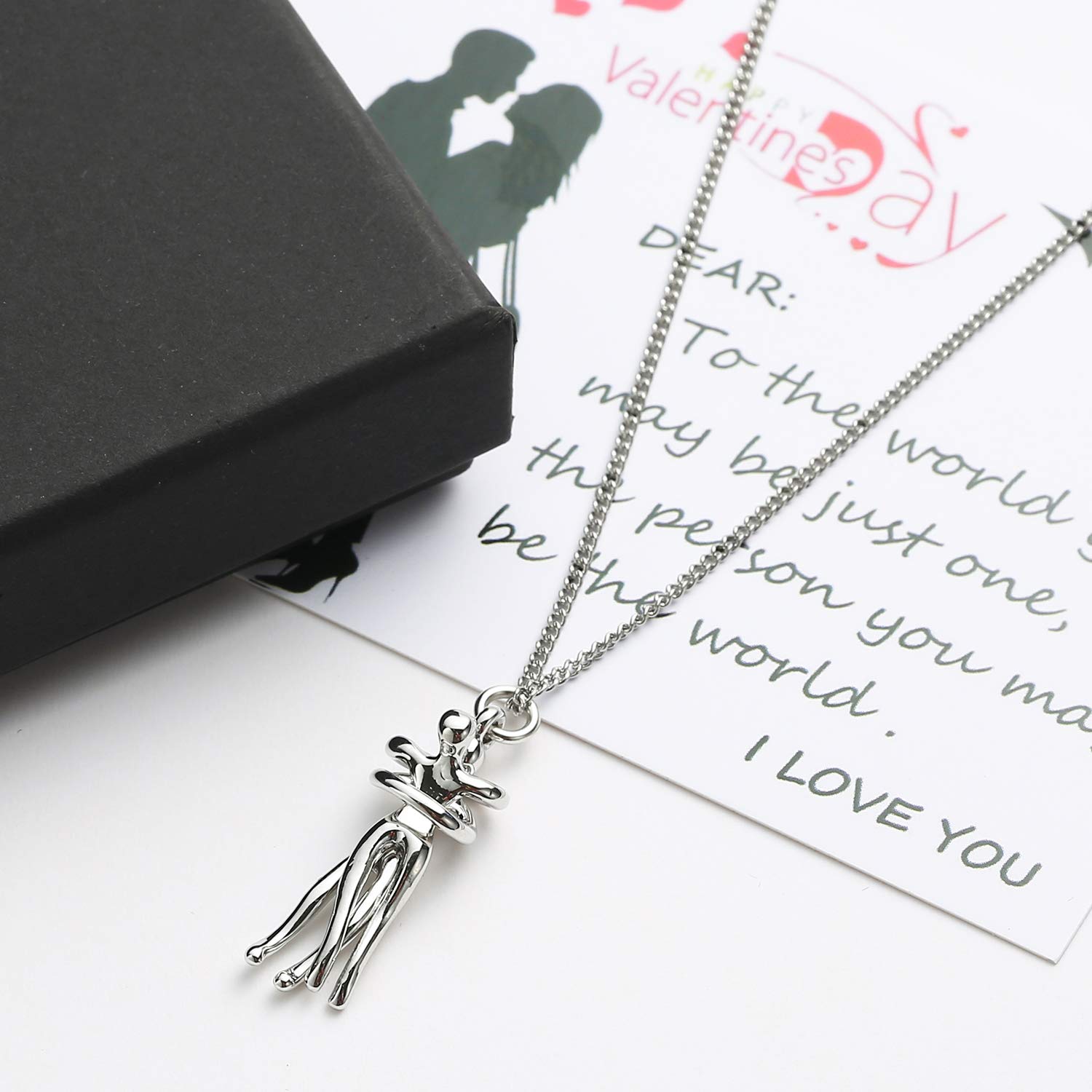 Taouzi Valentine's Day Hug Necklace for Women Couples Necklace for women Message Card Necklace Stainless Steel Necklace Valentine's Day Gift for Women