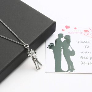 Taouzi Valentine's Day Hug Necklace for Women Couples Necklace for women Message Card Necklace Stainless Steel Necklace Valentine's Day Gift for Women