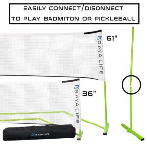 RayaLife Portable Pickleball Net & Badminton Net 2 in 1-22ft Width Standard Pickleball Net Size- Indoor & Outdoor Multi-Sport Pickleball Net – Weatherproof, Durable, Easy Assembly