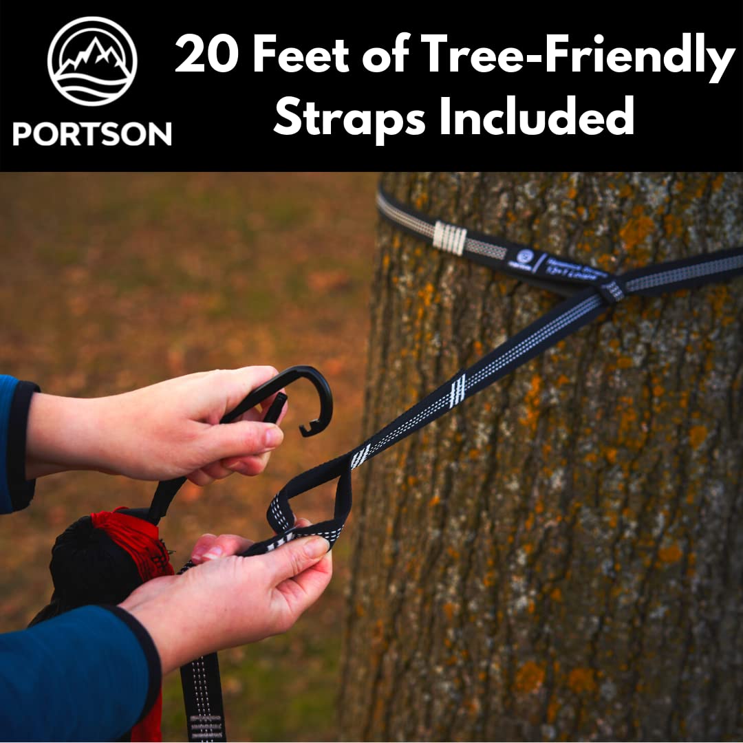 Portson Camping Hammock - Based in Madison - Double Hammock for Backpacking, Travel, Hiking - Portable Hammock - Tree-Friendly Straps Included