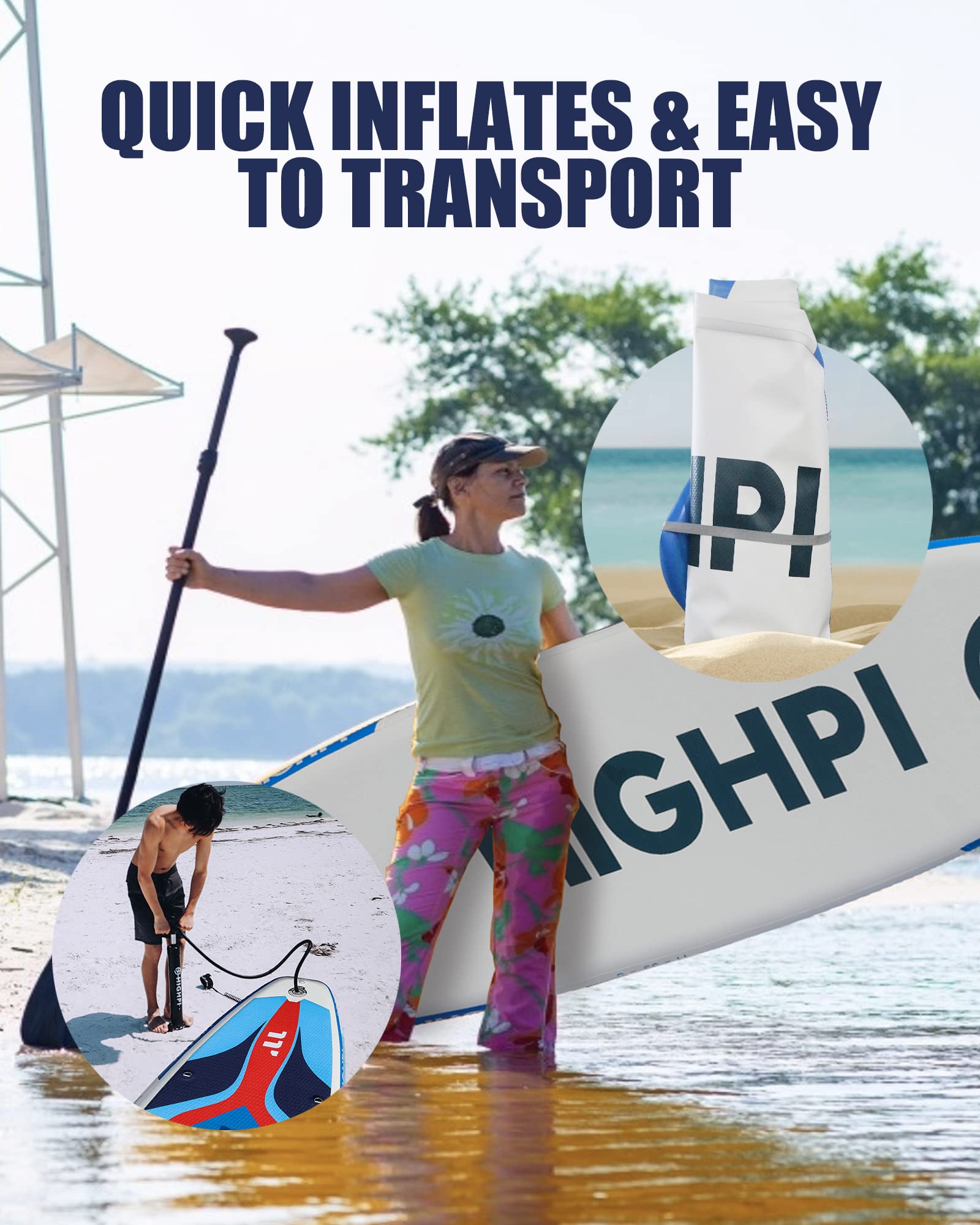 HIGHPI Inflatable Paddle Boards, 11'x33''x6'' SUP for Adults&Youth, Stand Up Paddle Boards with Accessories, Anti-Slip Deck, Stable Durable Lightweight, Suitable for Yoga Fishing Traveling