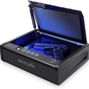 awesafe Gun Safe, Updated Biometric Gun Safe for Pistols, Quick Access Pistol Safe Fingerprint Handgun Safe with Keys and Keypad, Beside Gun Lock Box for Home (Keypad Only)