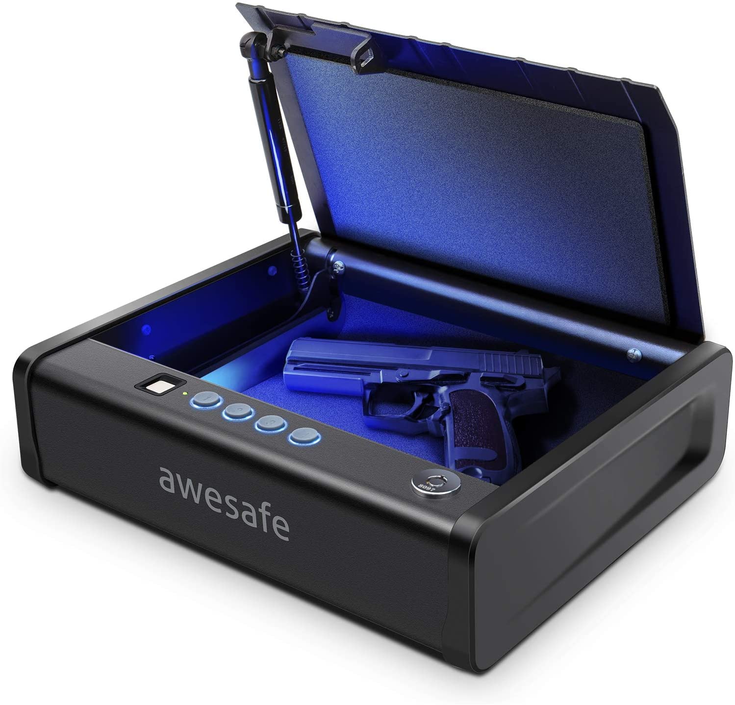 awesafe Gun Safe, Updated Biometric Gun Safe for Pistols, Quick Access Pistol Safe Fingerprint Handgun Safe with Keys and Keypad, Beside Gun Lock Box for Home (Keypad Only)